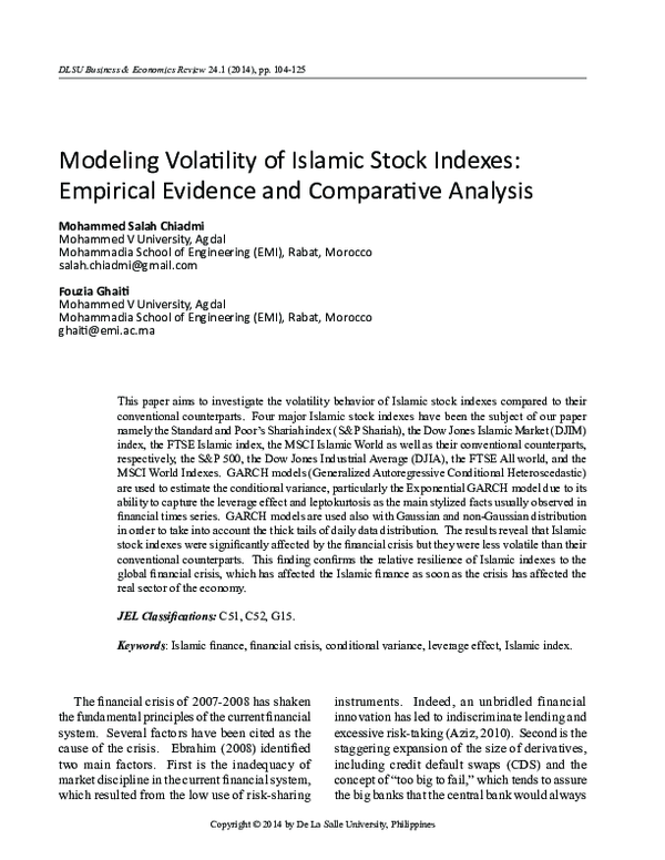 (PDF) Modeling Volatility of Islamic Stock Indexes: Empirical Evidence ...