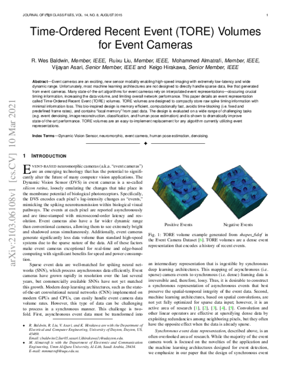 (PDF) Time-Ordered Recent Event (TORE) Volumes for Event Cameras