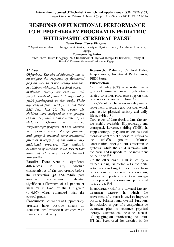 (PDF) Response of Functional Performance to Hippotherapy Program in ...