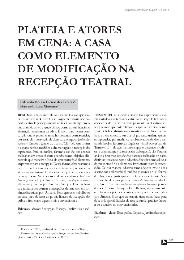 (PDF) Plateia e Atores Em Cena: A Casa Como Elemento De Modificação Na ...