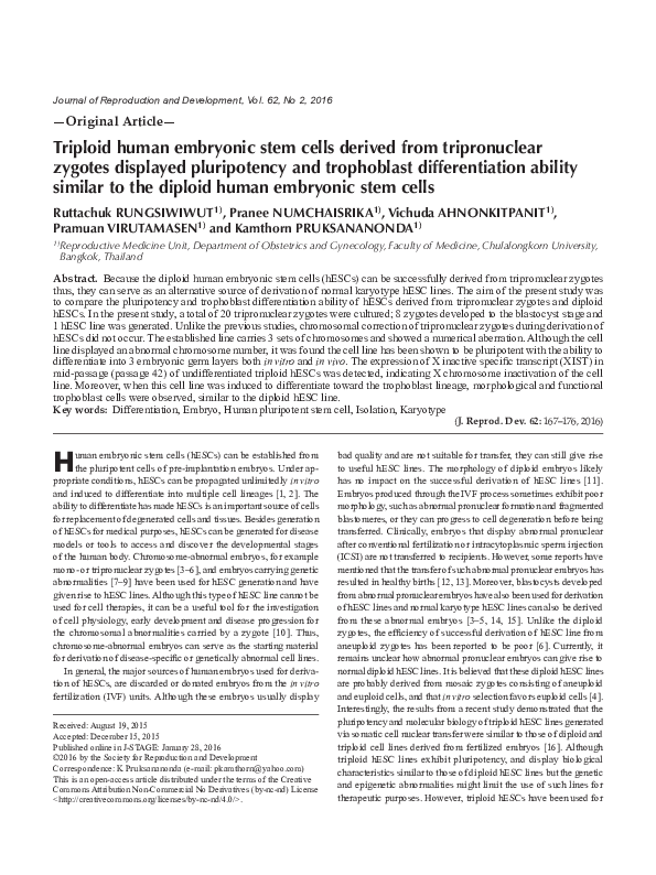 (PDF) Triploid human embryonic stem cells derived from tripronuclear ...