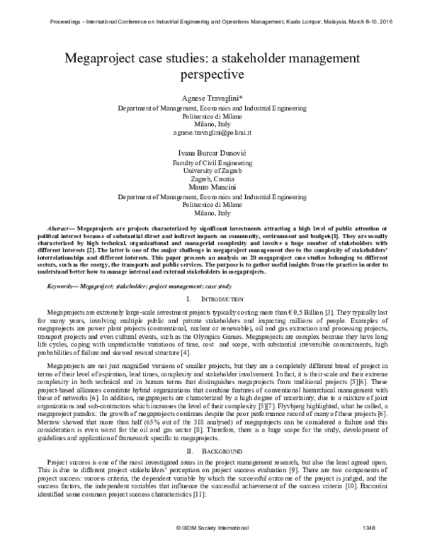 (PDF) Megaproject case studies: a stakeholder management perspective