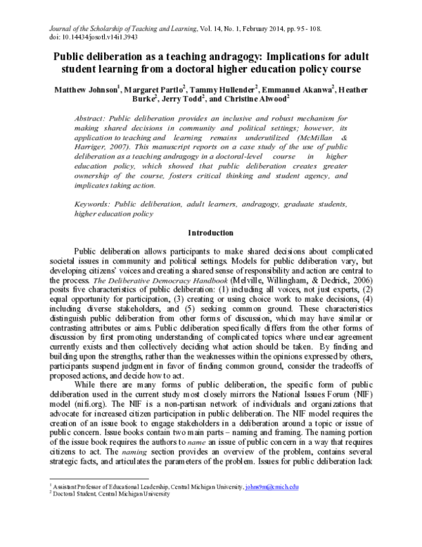 (PDF) Public deliberation as a teaching andragogy: Implications for ...