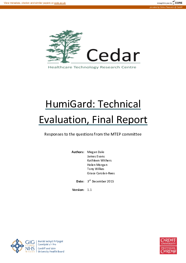 (PDF) HumiGard: Technical evaluation, final report