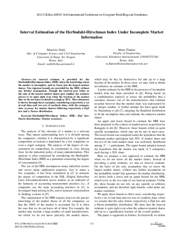(PDF) Interval Estimation of the Herfindahl-Hirschman Index under Incomplete Market Information