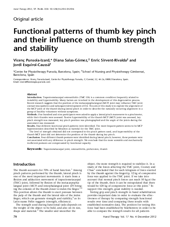 (PDF) Functional patterns of thumb key pinch and their influence on ...
