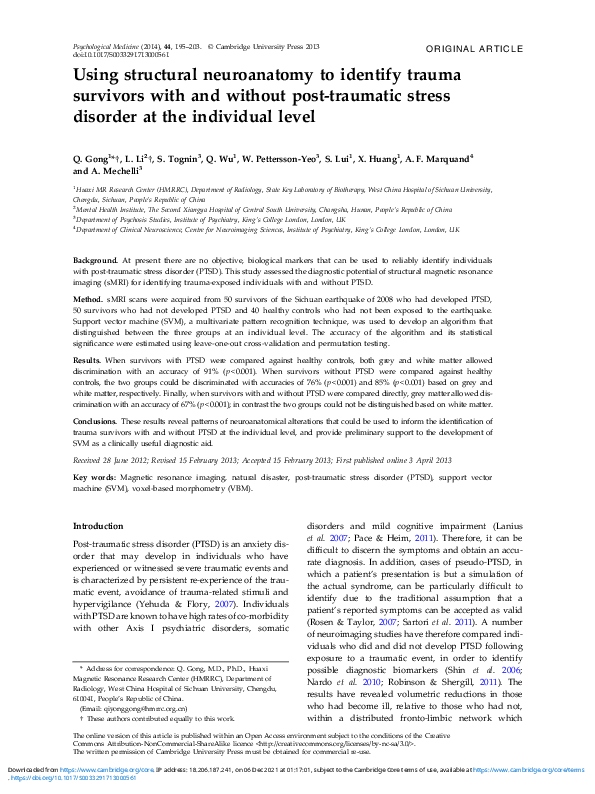 (PDF) Using structural neuroanatomy to identify trauma survivors with ...