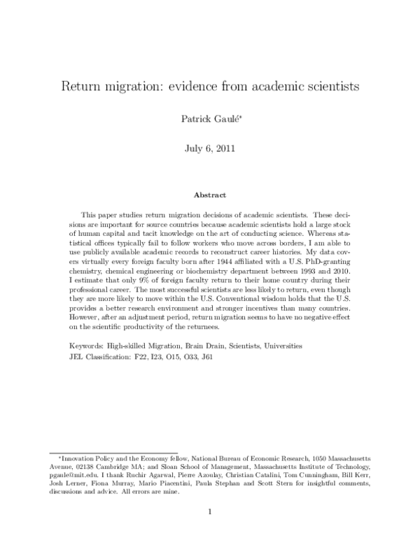 (PDF) Return migration: evidence from academic scientists