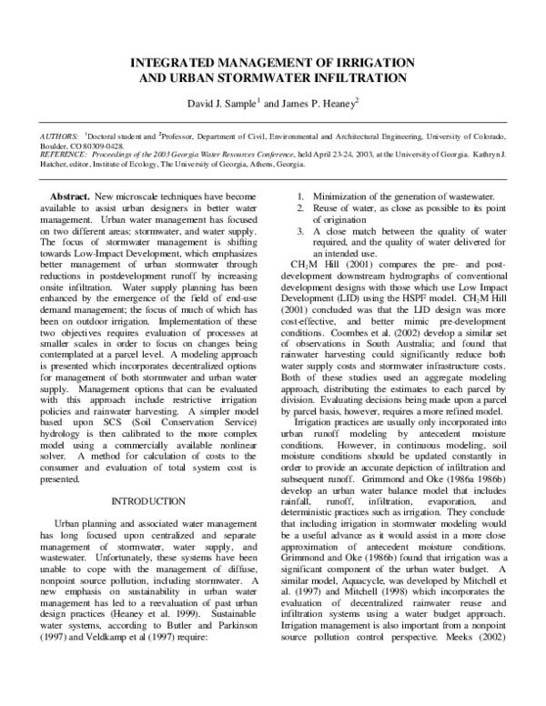 (PDF) Integrated Management of Irrigation and Urban Storm-Water Infiltration