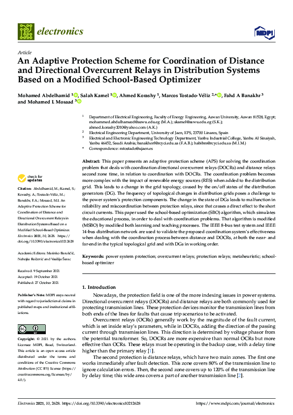 Pdf An Adaptive Protection Scheme For Coordination Of Distance And Directional Overcurrent