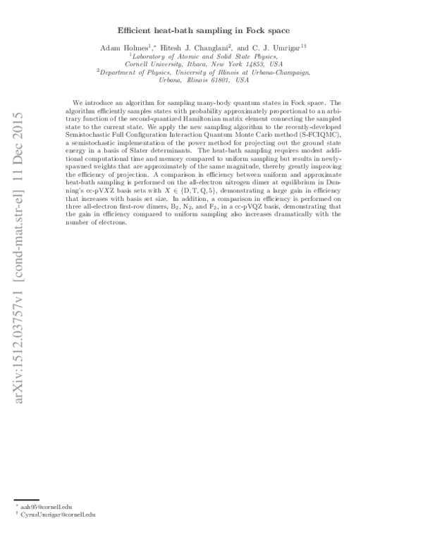 (PDF) Efficient Heat-Bath Sampling in Fock Space