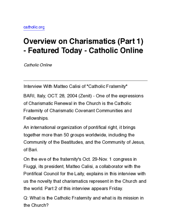 (PDF) "OVERVIEW ON CHARISMATICS" Interview with Matteo Calisi of ...
