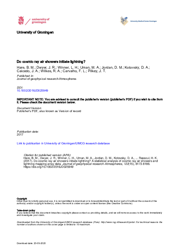 (PDF) Do cosmic ray air showers initiate lightning?: A statistical analysis of cosmic ray air ...