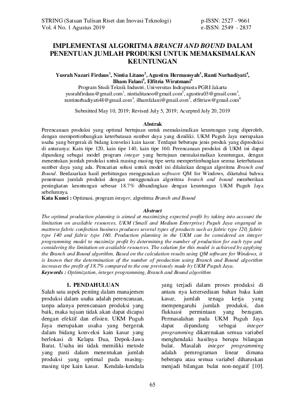 (PDF) Implementasi Algoritma Branch and Bound dalam Penentuan Jumlah Produksi untuk ...