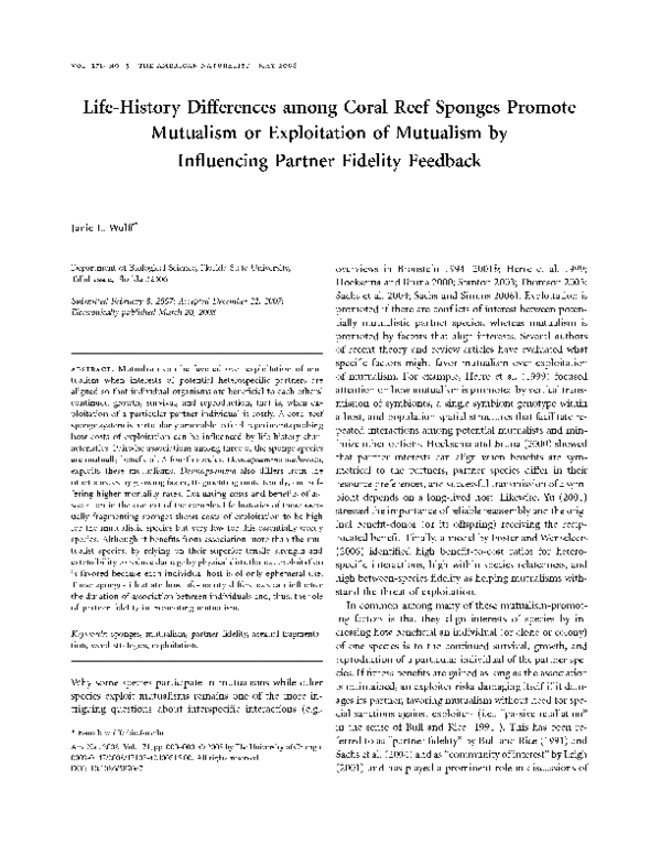 (PDF) Life‐History Differences among Coral Reef Sponges Promote ...