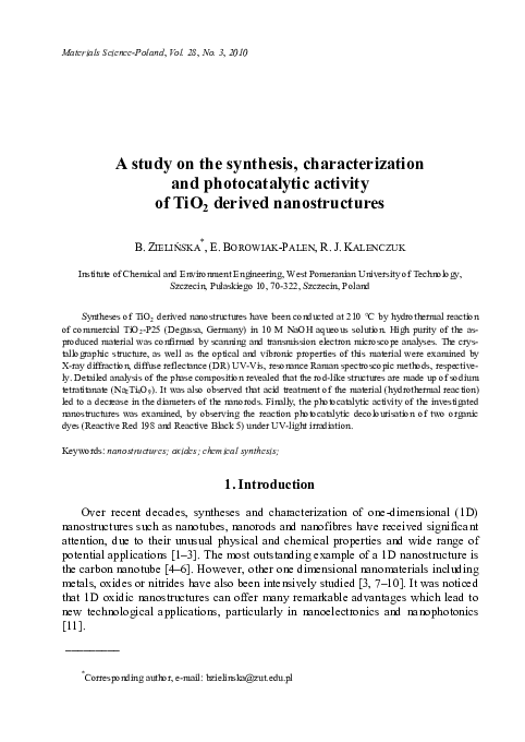 (PDF) A study on the synthesis, characterization and photocatalytic activity of TiO 2 derived ...
