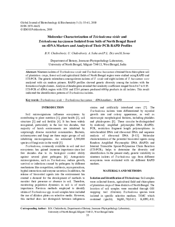 Pdf Molecular Characterization Of Trichoderma Viride And Trichoderma Harzianum Isolated From