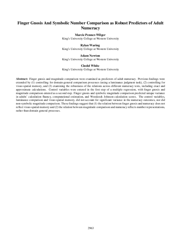(PDF) Finger Gnosis And Symbolic Number Comparison as Robust Predictors ...