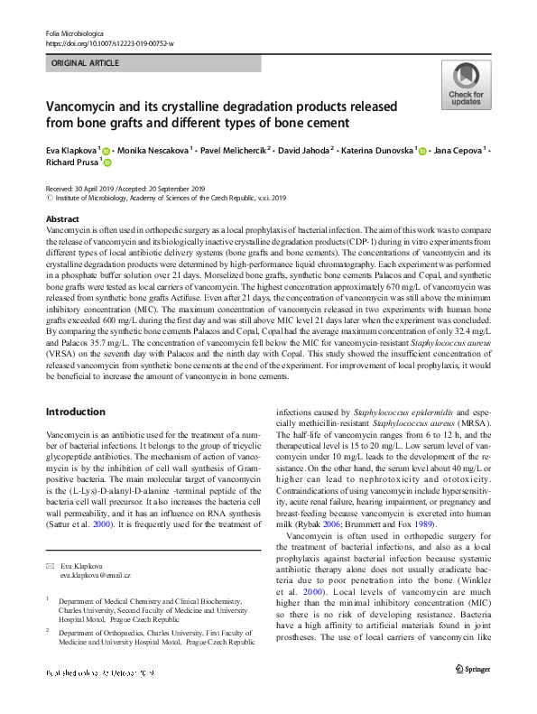 (PDF) Vancomycin and its crystalline degradation products released from ...