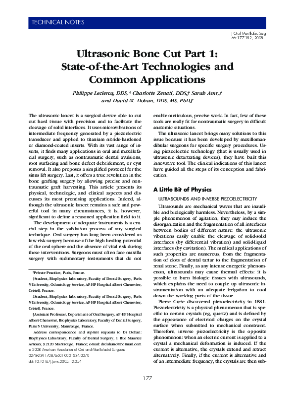 (PDF) Ultrasonic Bone Cut Part 1: State-of-the-Art Technologies and ...
