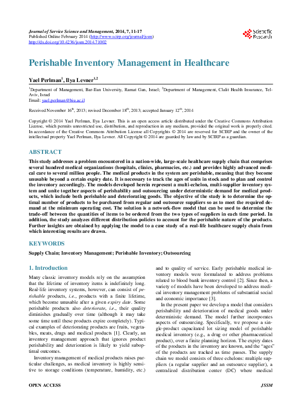 (PDF) Perishable Inventory Management in Healthcare