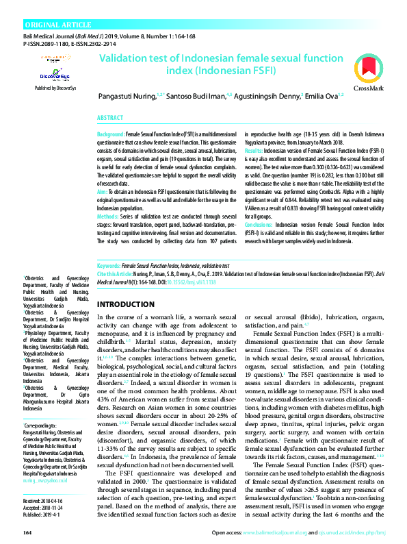 (PDF) Validation Test of Indonesian Female Sexual Function Index ...