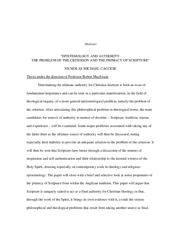 (PDF) Epistemology and Authority: The Problem of the Criterion and the ...