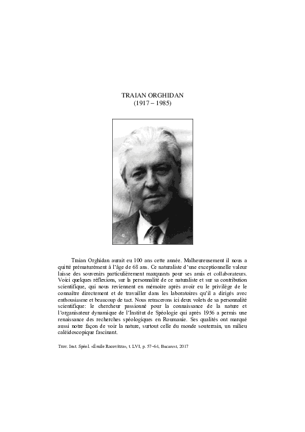 (PDF) Traian Orghidan (1917 – 1985)