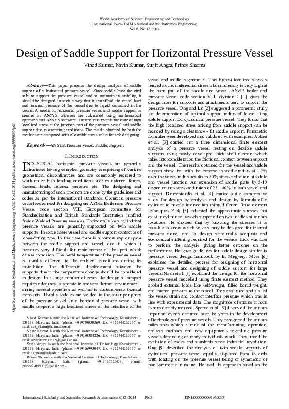 (PDF) Design of Saddle Support for Horizontal Pressure Vessel
