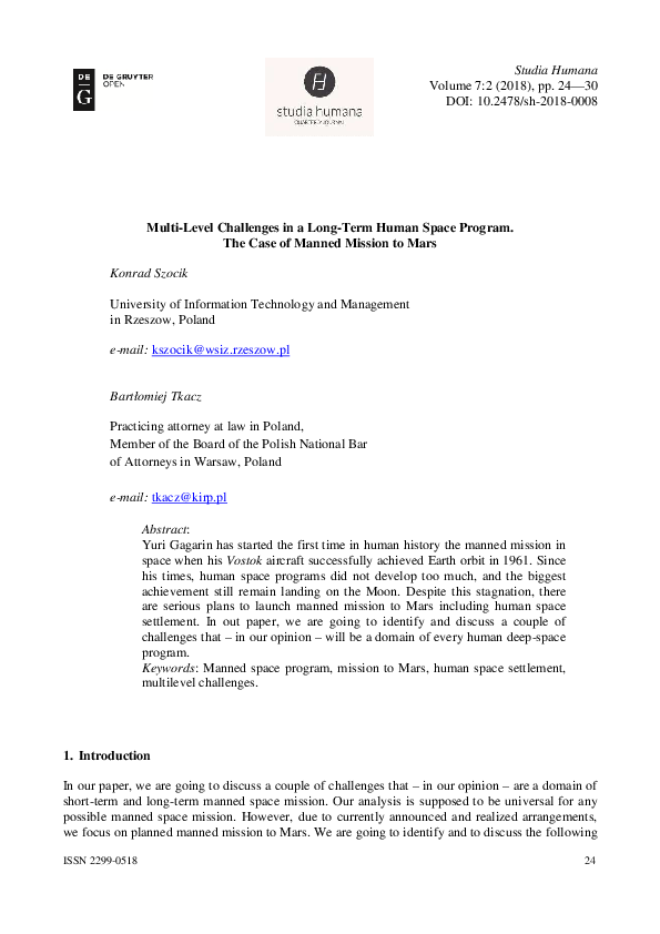 (PDF) Multi-Level Challenges in a Long-Term Human Space Program. The ...