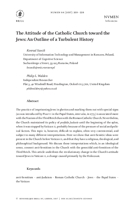 (PDF) The Attitude of the Catholic Church toward the Jews: An Outline ...