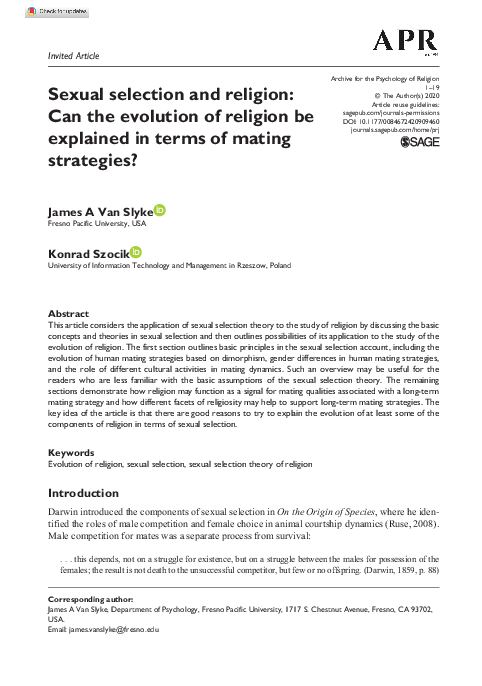 Pdf Sexual Selection And Religion Can The Evolution Of Religion Be Explained In Terms Of