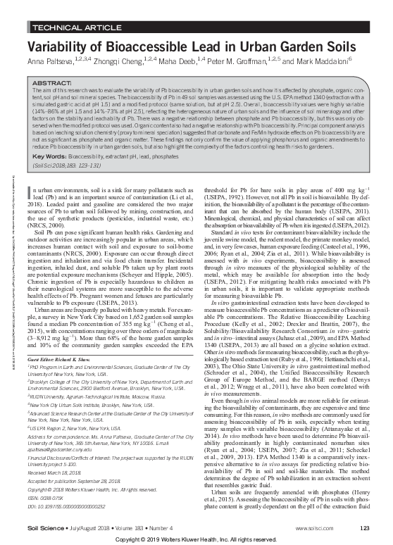 (PDF) Variability of Bioaccessible Lead in Urban Garden Soils