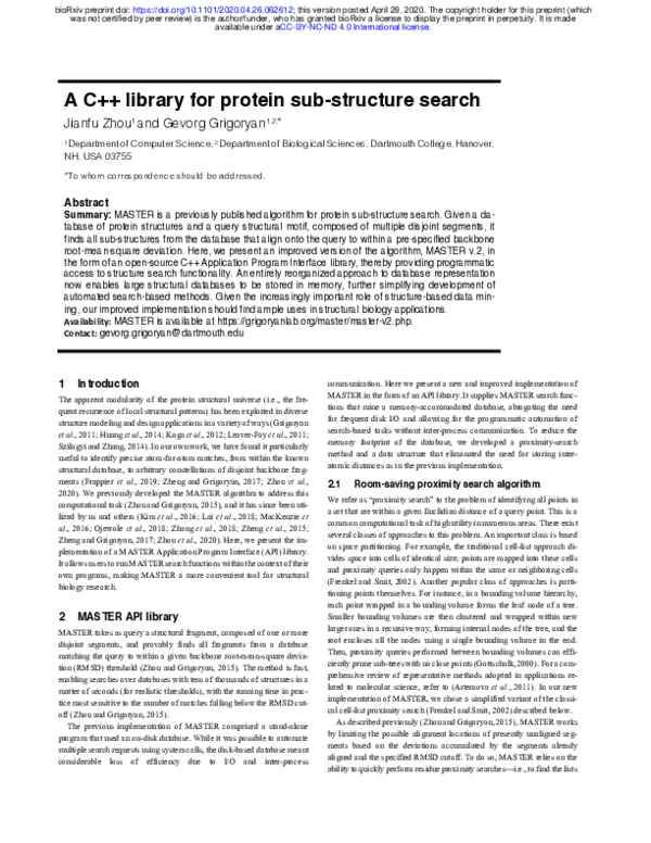 (PDF) A C++ library for protein sub-structure search