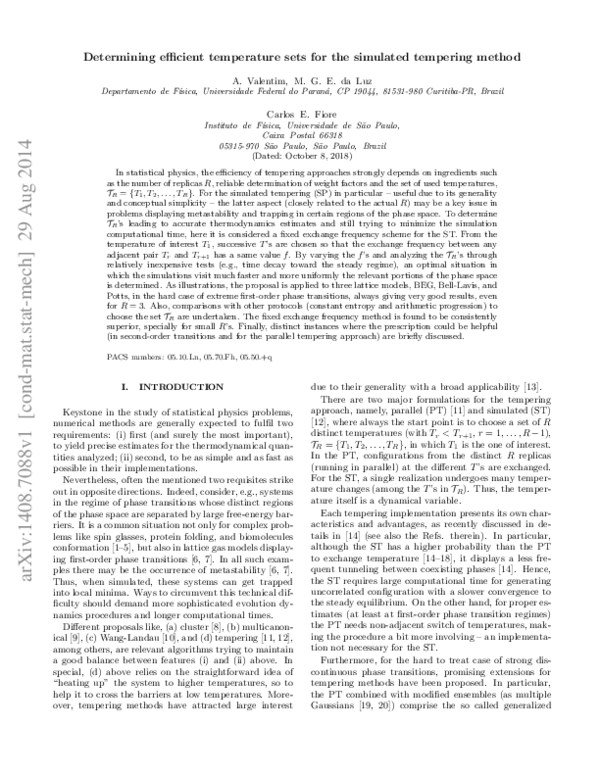 Pdf Determining Efficient Temperature Sets For The Simulated Tempering Method