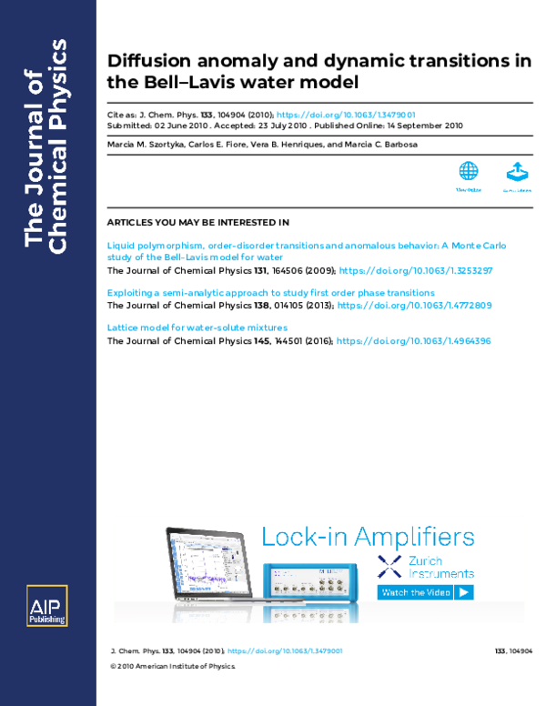 (PDF) Anomalous Diffusion in Bell-Lavis Water Model