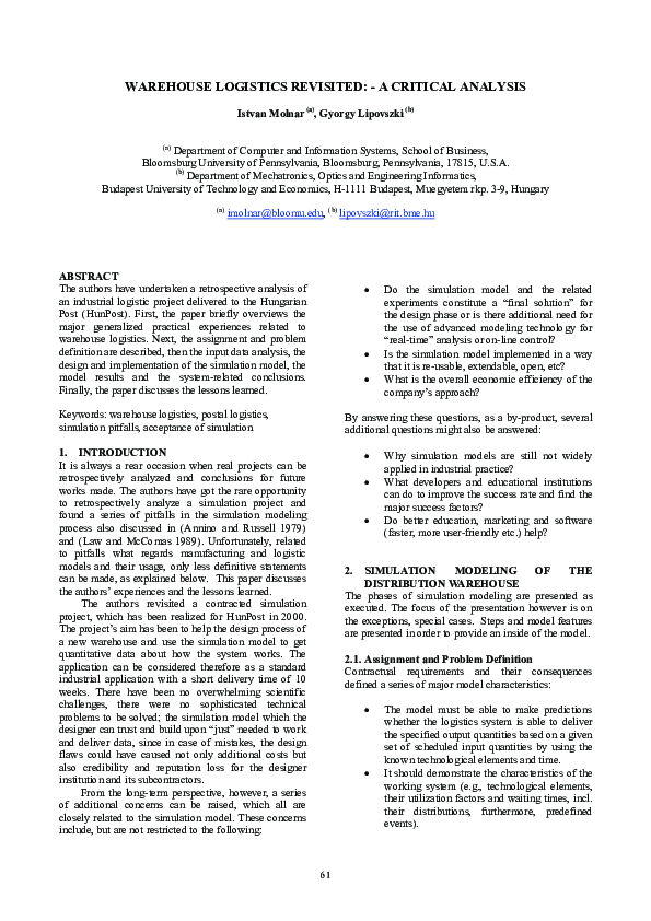 (PDF) Warehouse logistics revisited: a critical analysis