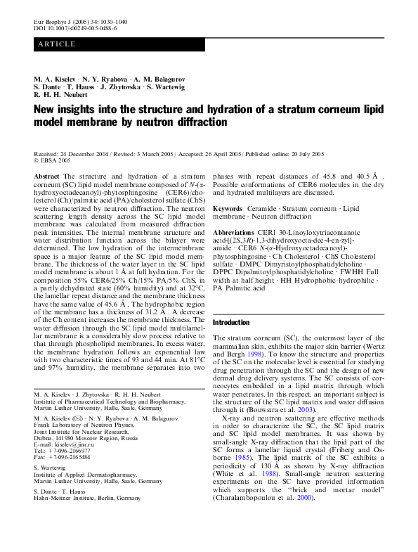 (PDF) New insights into the structure and hydration of a stratum corneum lipid model membrane by ...