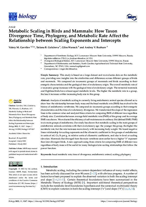 (PDF) Metabolic Scaling in Birds and Mammals: How Taxon Divergence Time ...