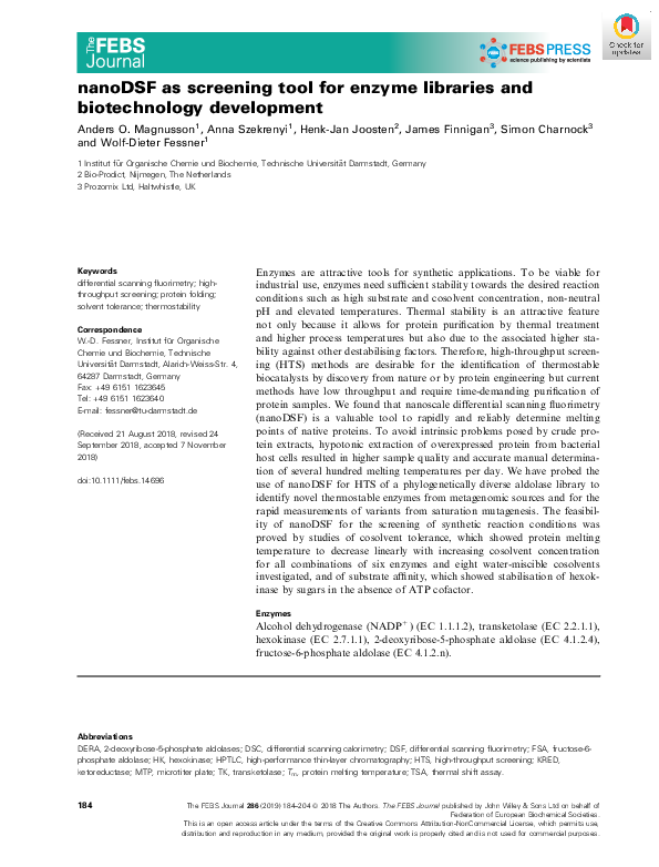 (PDF) nanoDSF as screening tool for enzyme libraries and biotechnology ...