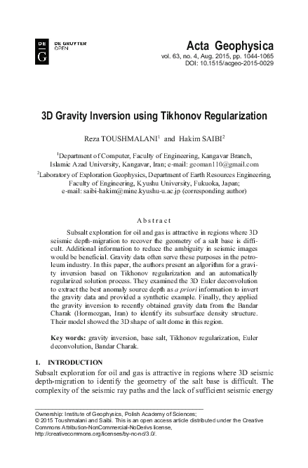 (PDF) 3D Gravity Inversion using Tikhonov Regularization