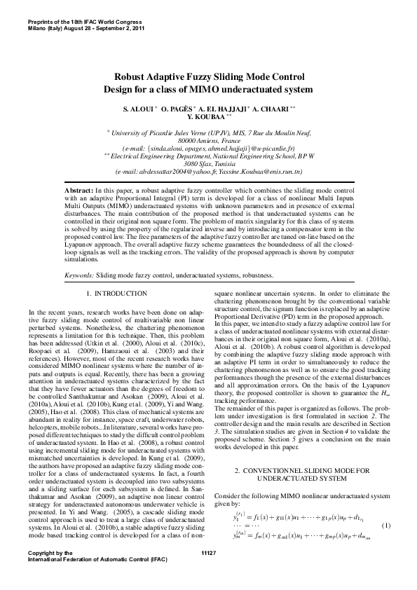 (PDF) Robust Adaptive Fuzzy Sliding Mode Control Design for a Class of MIMO Underactuated System