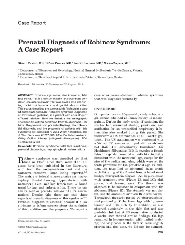 (PDF) Prenatal diagnosis of robinow syndrome: A case report