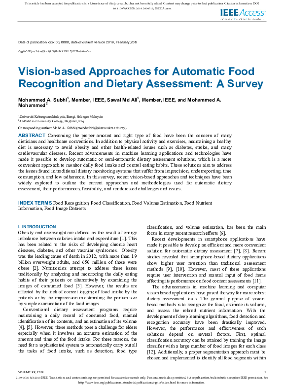 (PDF) Vision-based Approaches for Automatic Food Recognition and ...
