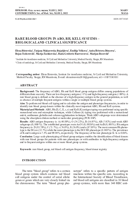 (PDF) Rare Blood Groups in ABO, Rh, Kell Systems – Biological and ...