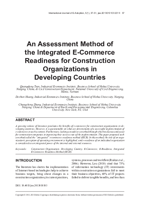 (PDF) An Assessment Method of the Integrated E-Commerce Readiness for Construction Organizations ...