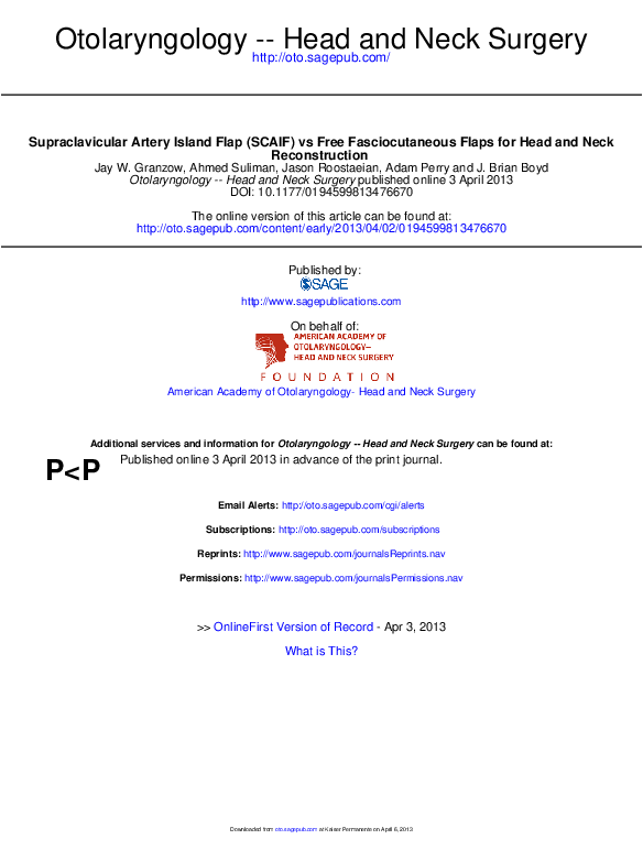 (PDF) Supraclavicular Artery Island Flap (SCAIF) vs Free ...