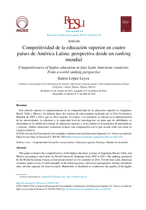 (PDF) Competitividad de la educación superior en cuatro países de América Latina: perspectiva ...