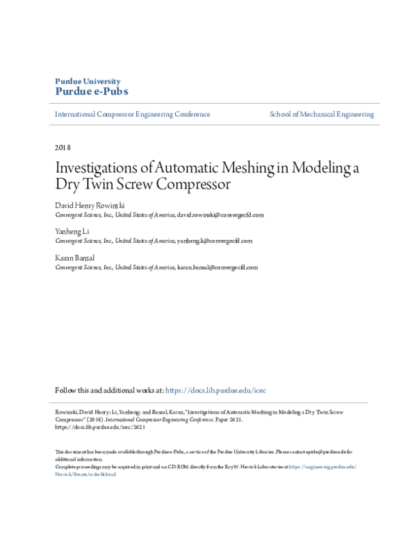 (PDF) Investigations of Automatic Meshing in Modeling a Dry Twin Screw Compressor