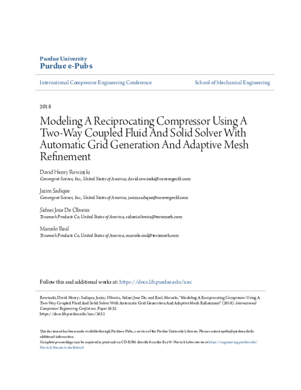 (PDF) Modeling a reciprocating compressor using a two-way coupled fluid and solid solver with ...